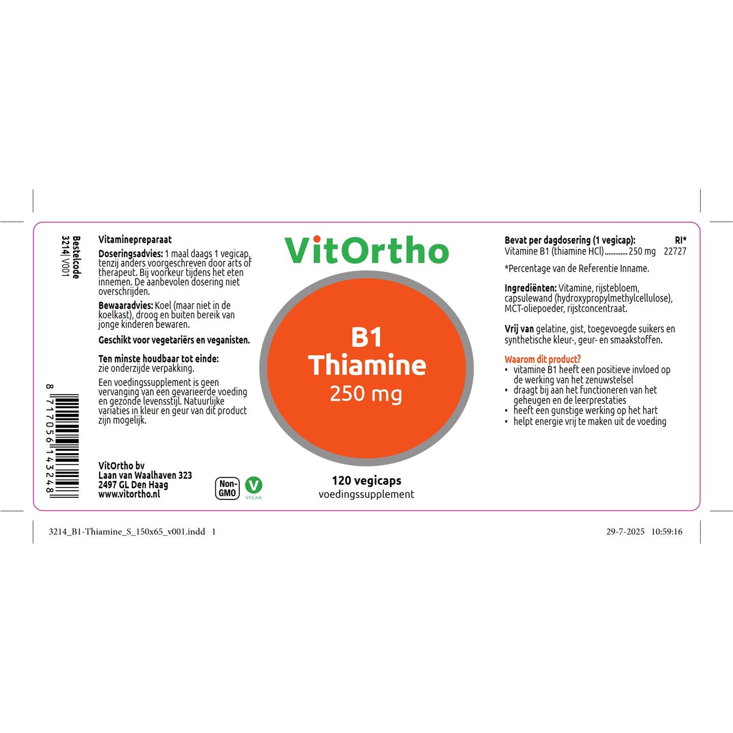 B1 Thiamine 250 mg (VitOrtho)